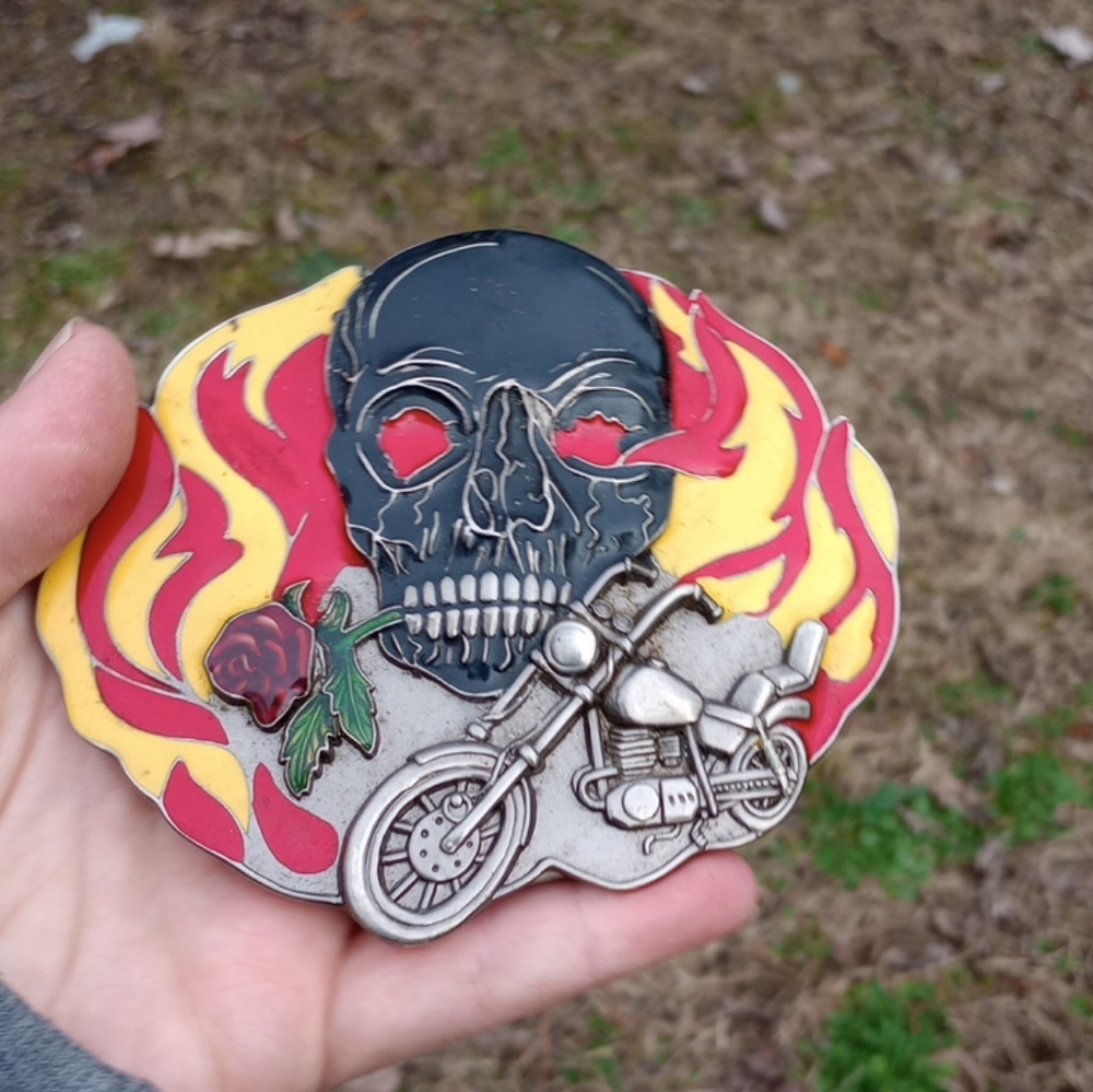 Skull Chopper Goth Gothic Motorcycle Biker Rose 90s V… - Gem